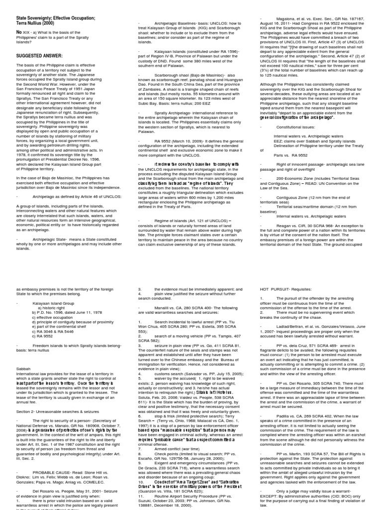 Consti Midterm Exam Summary | PDF | Territorial Waters | Search And Seizure Consti Midterm Exam Summary | PDF | Territorial Waters | Search And Seizure
