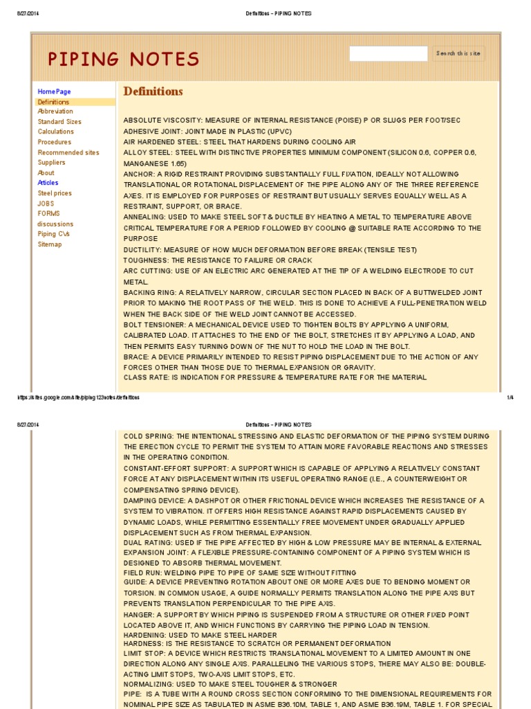 Definitions - Piping Notes | PDF | Pipe (Fluid Conveyance) | Welding