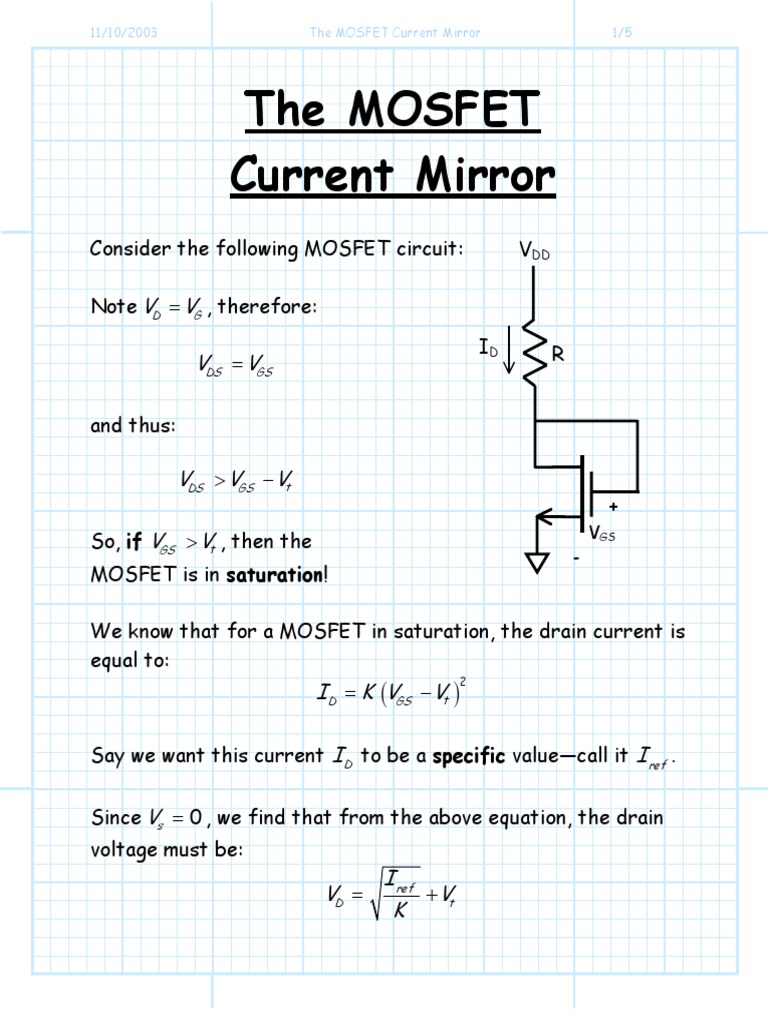 The MOSFET Current Mirror | PDF | Mosfet | Field Effect Transistor