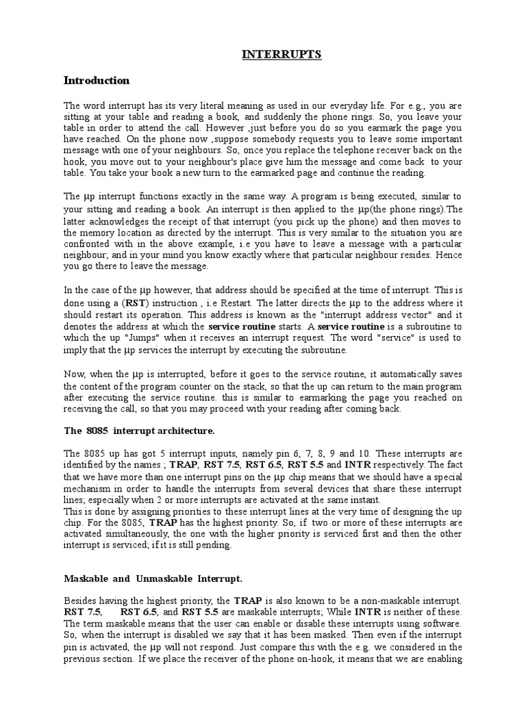 Interrupts: The 8085 Interrupt Architecture | PDF | Subroutine | Computer Engineering