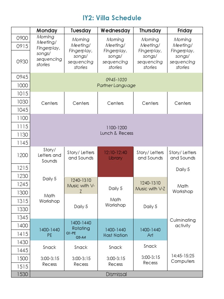 Iy2 Villa Schedule | PDF
