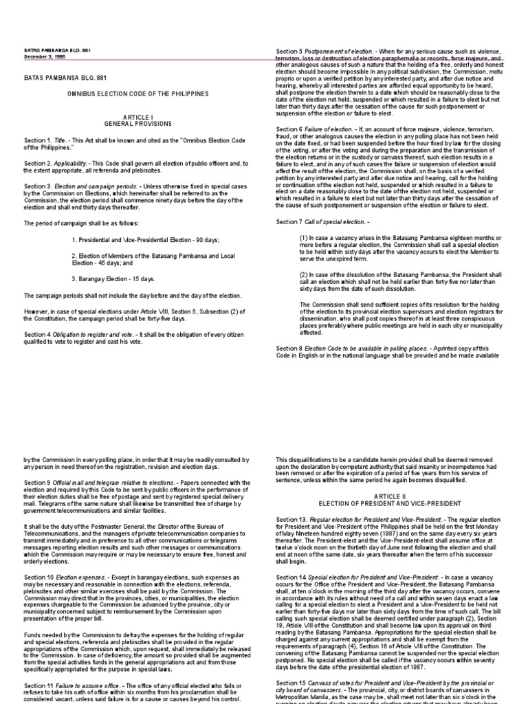 Omnibus Election Code | PDF