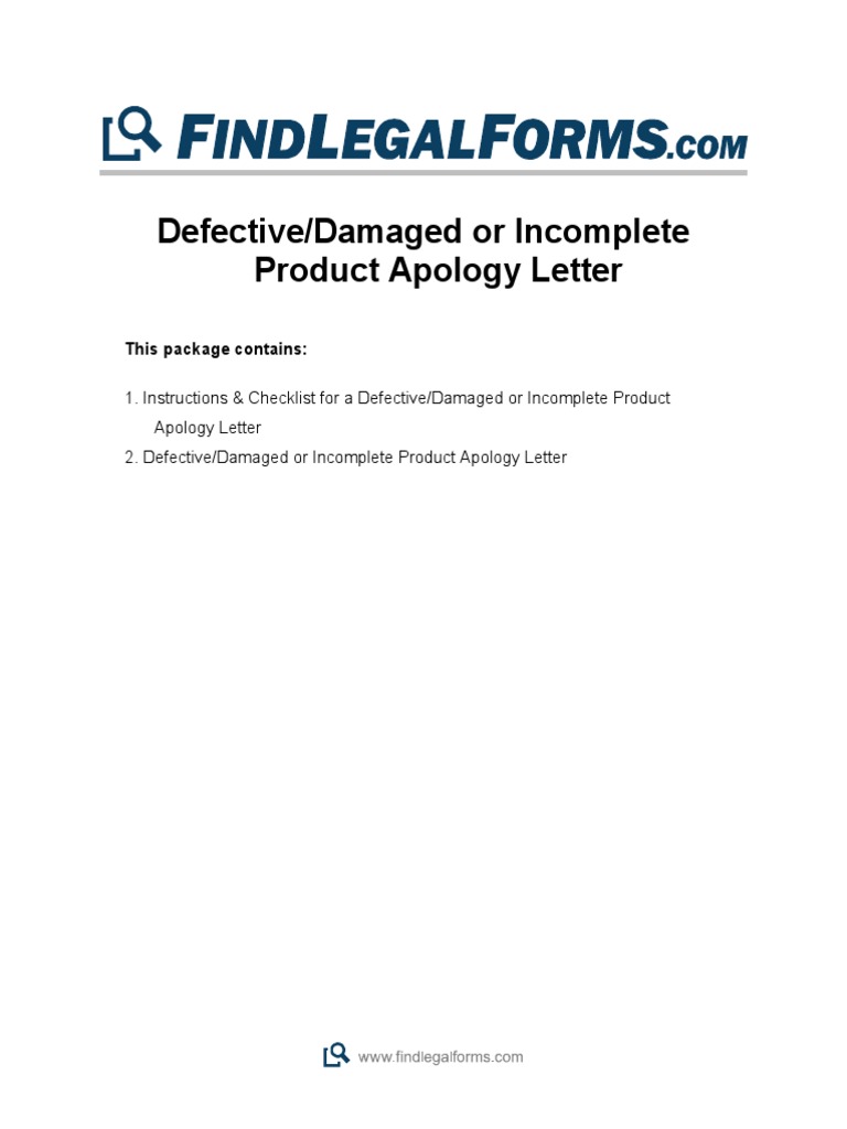 Defective Damaged Incomplete Product Apology Letter | PDF