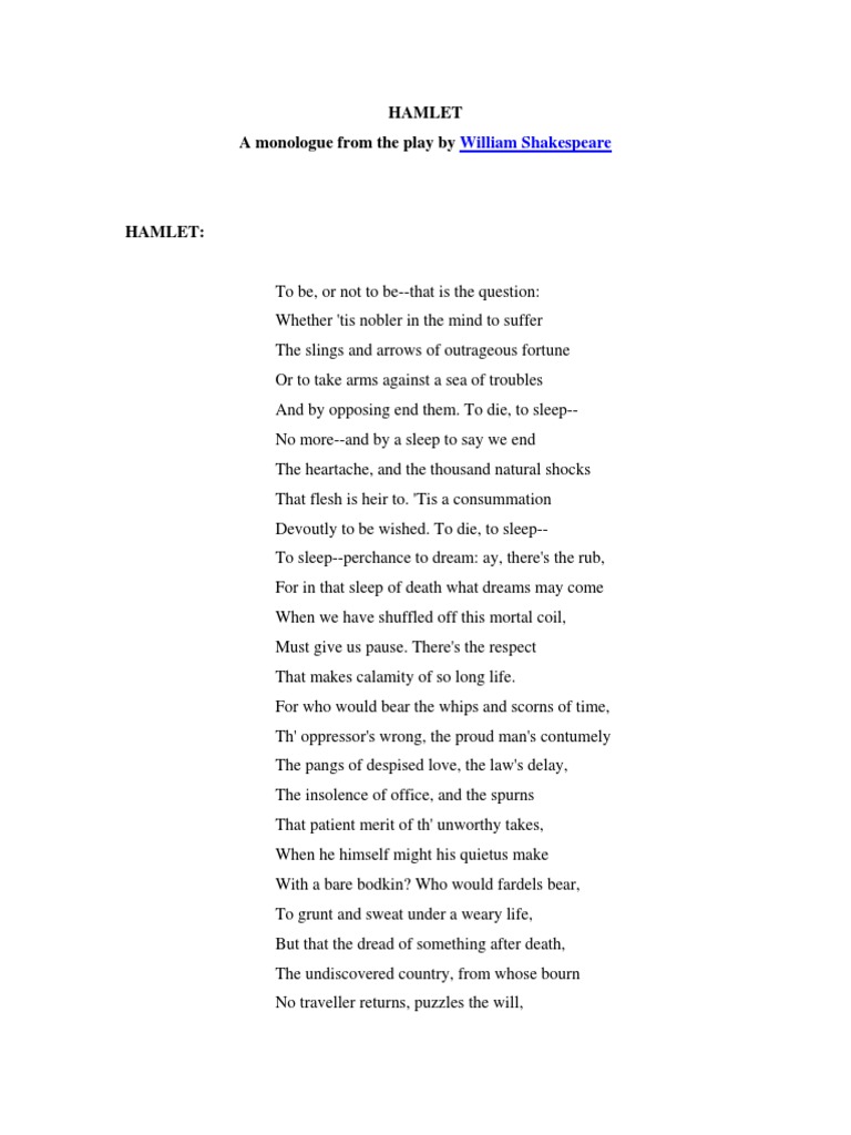 Hamlet A Monologue From The Play By: William Shakespeare | PDF | Law