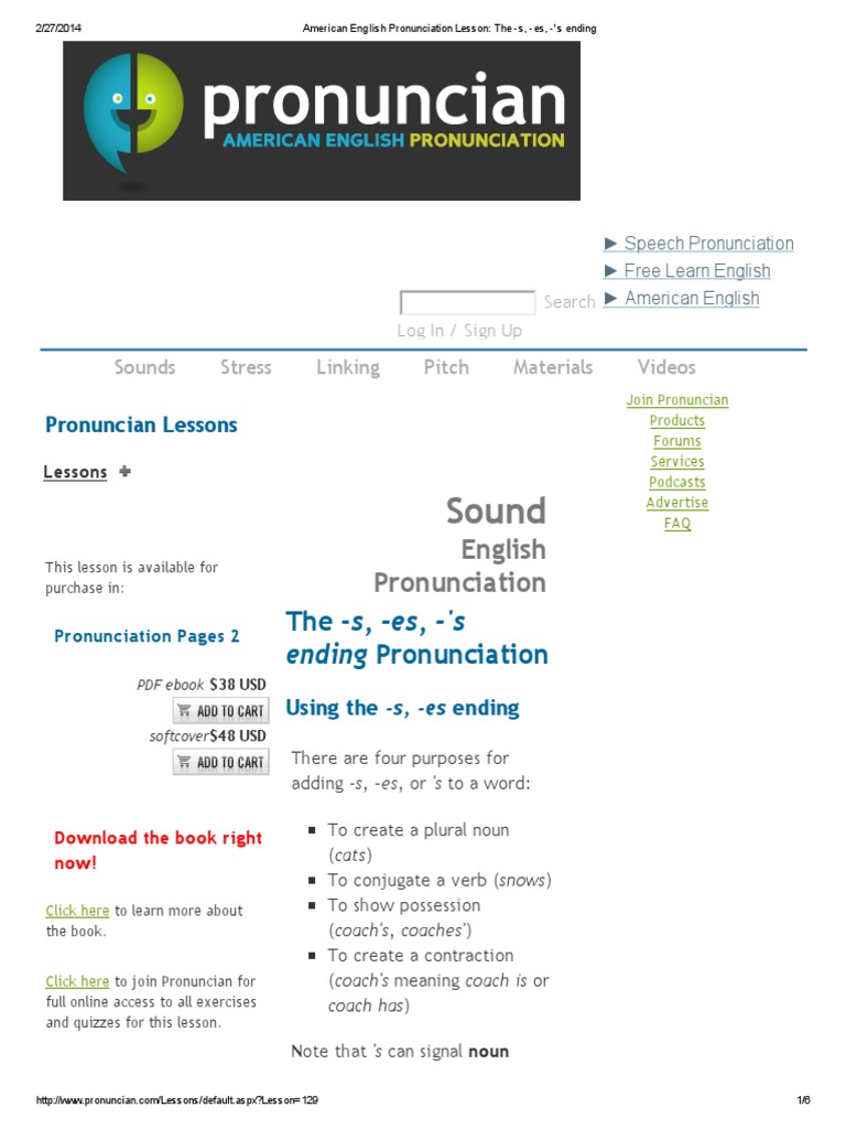 American English Pronunciation Lesson - The - S, - Es, - 'S Ending ...