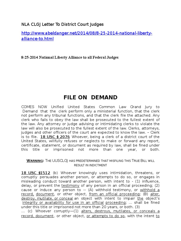 National Liberty Alliance CLGJ Letter To District Court Judges | PDF ...