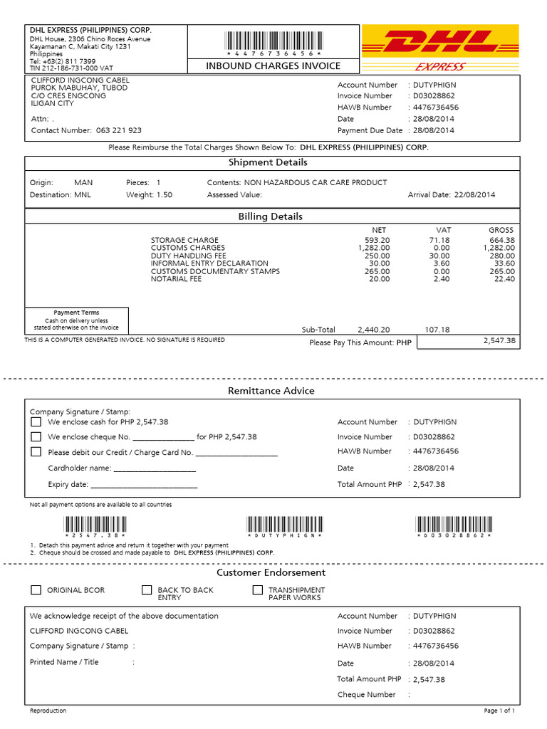 Dhl Invoice Copy - herebfil