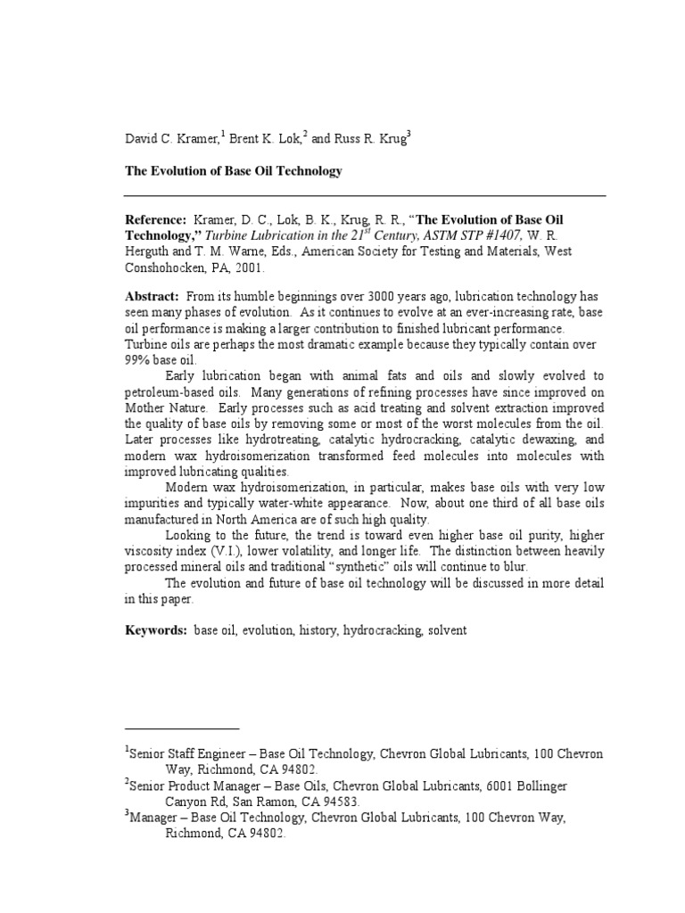 Evolution of Base Oils Technology | PDF | Motor Oil | Cracking (Chemistry)