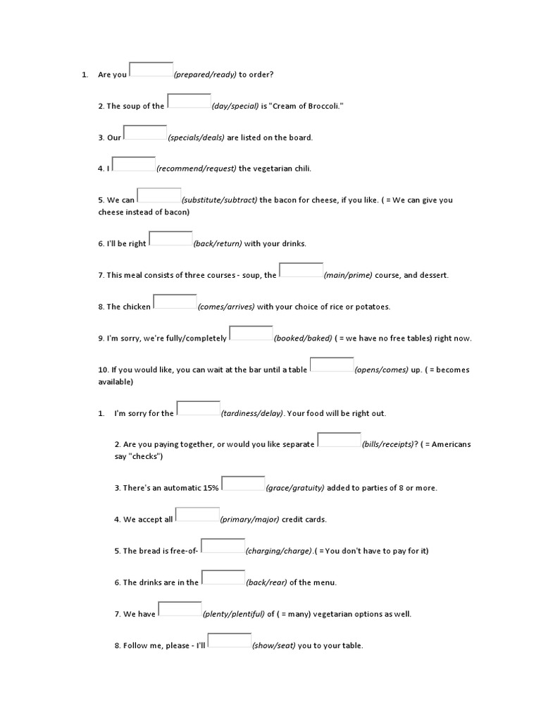 Restaurant Conversation Practice Guide | PDF