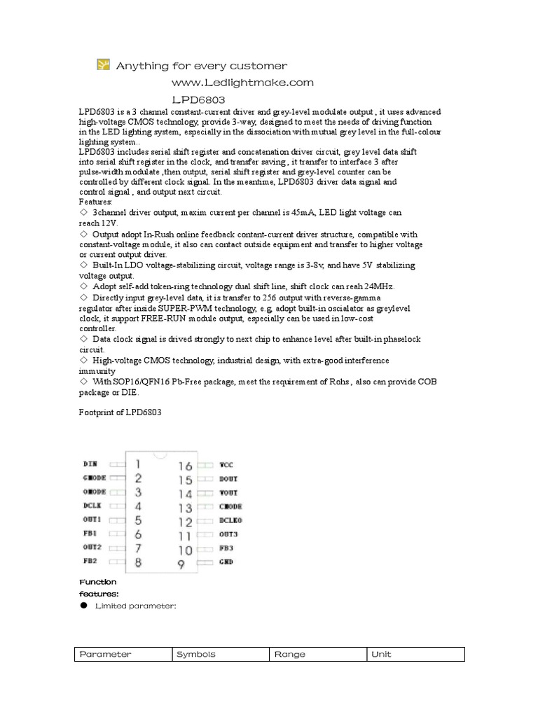 LPD6803 Datasheet | PDF | Microcontroller | Electronic Engineering