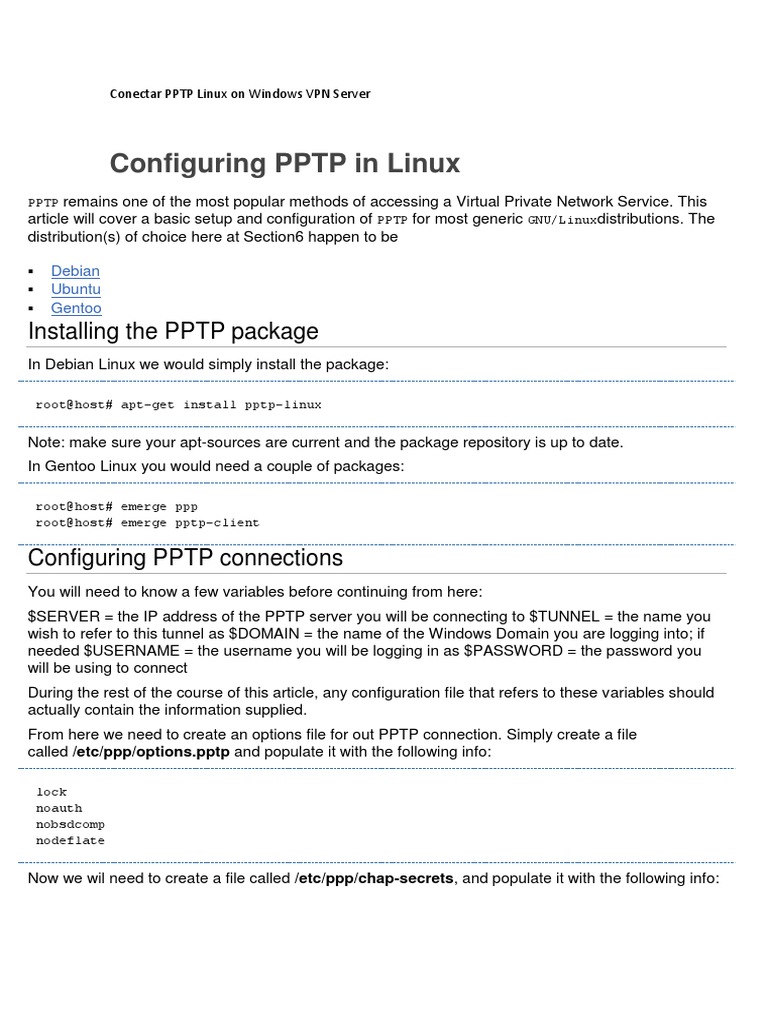 Conectar PPTP Linux On Windows VPN Server | PDF | Advanced Packaging ...