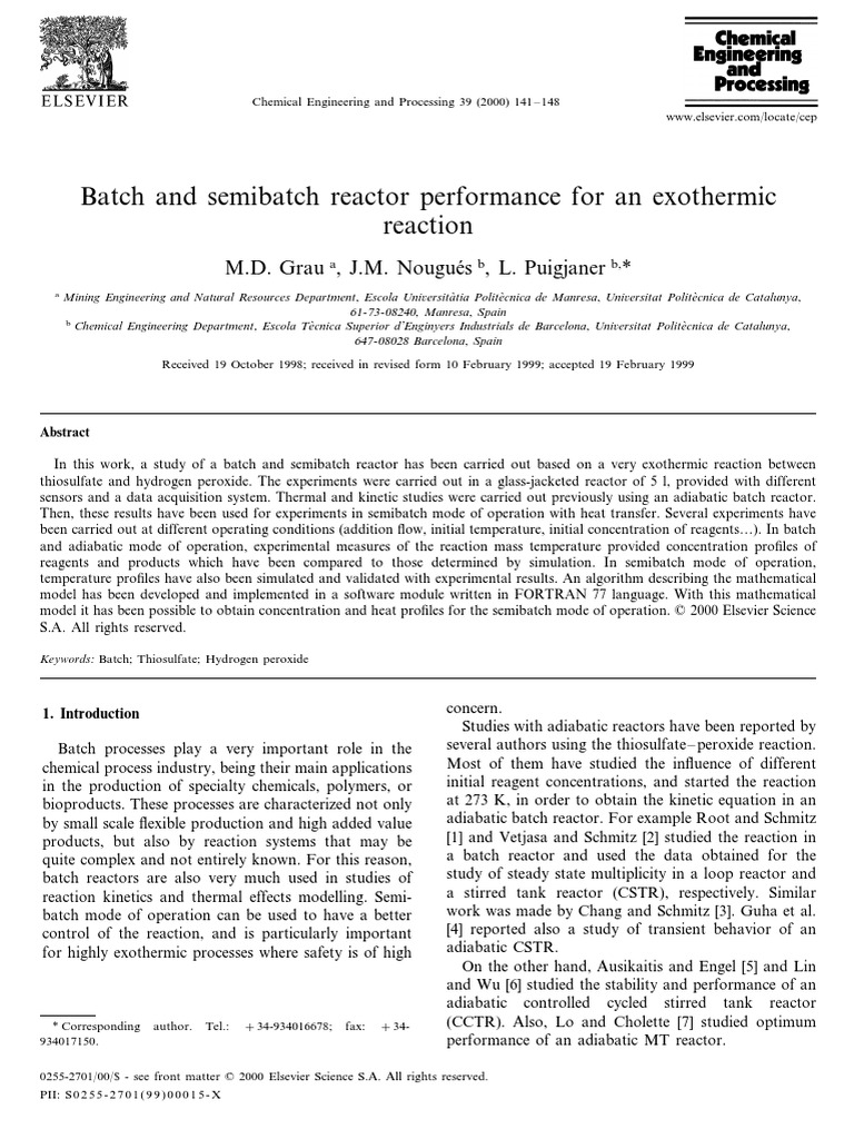 Batch and Semibatch Reactor Performance For An Exothermic | PDF ...