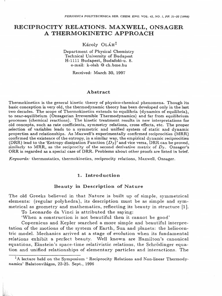 Onsager Relations | PDF | Non Equilibrium Thermodynamics | Thermodynamic Equilibrium