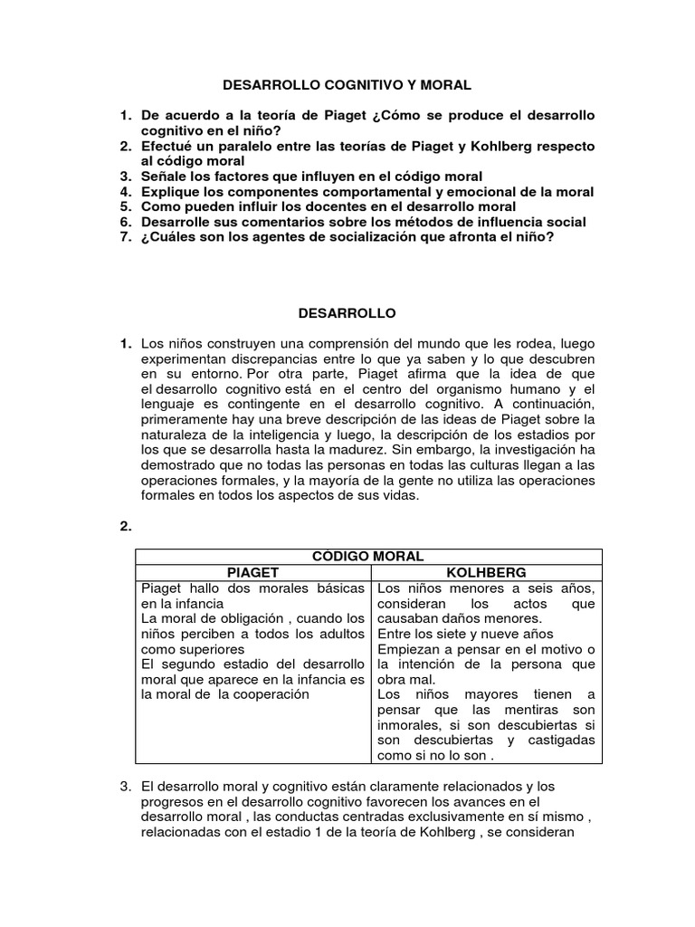 Desarrollo Cognitivo y Moral | PDF | Desarrollo cognitivo | Moralidad