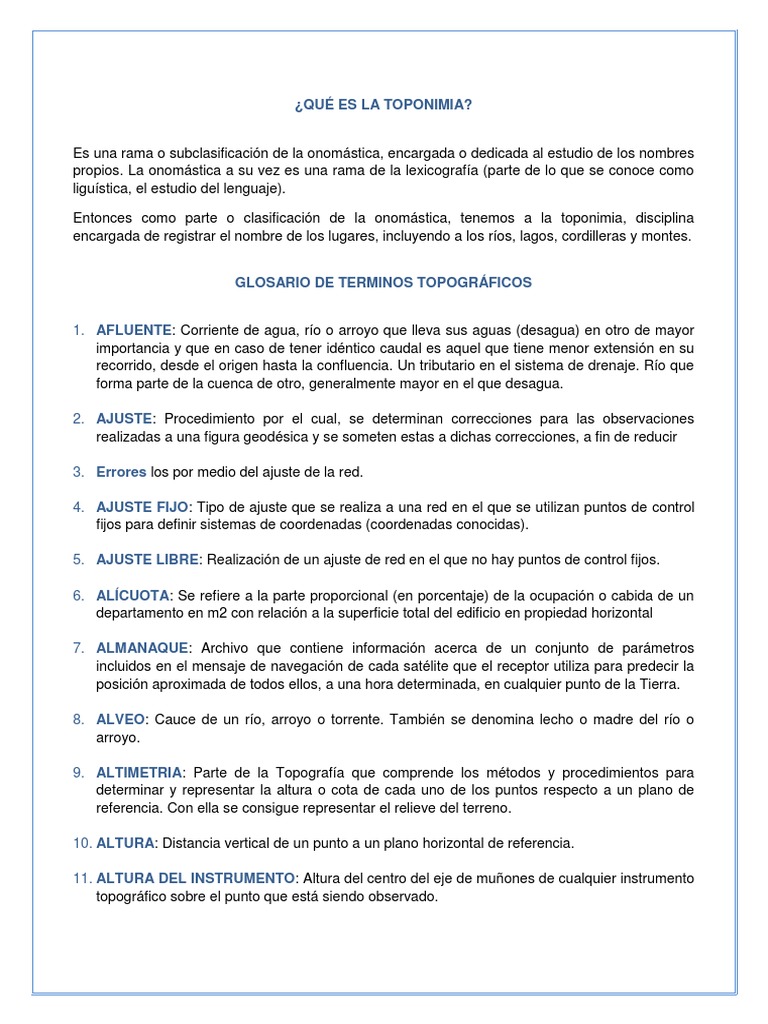 Qué Es La Toponimia | PDF | Topografía | Geodesia