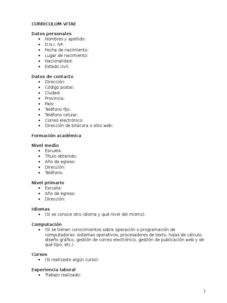 Modelo Curriculum | PDF
