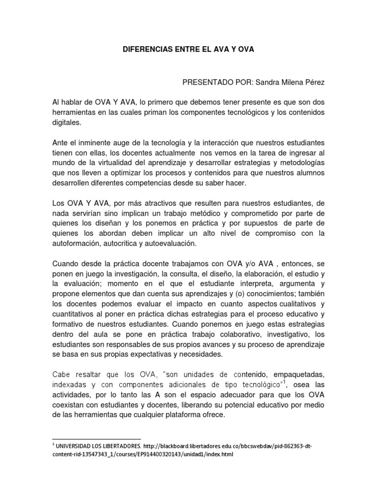 Diferencias entre OVA y AVA en educación | PDF | Tecnología de ...