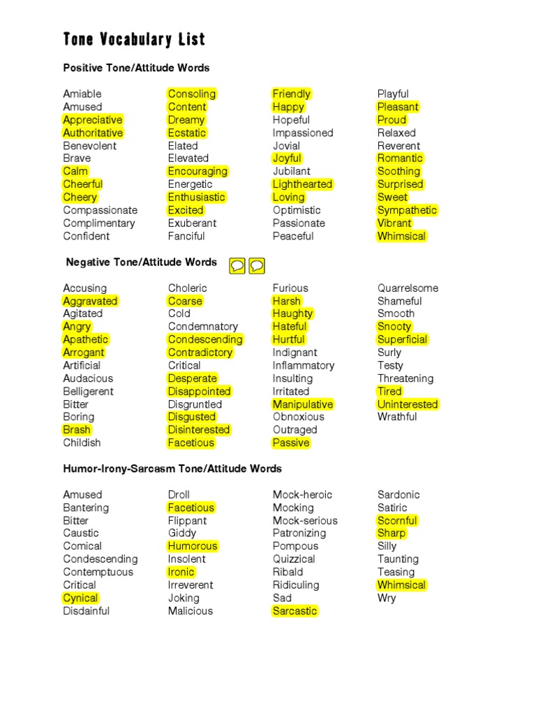 Tone Vocabulary L Ist: Positive Tone/Attitude Words | PDF
