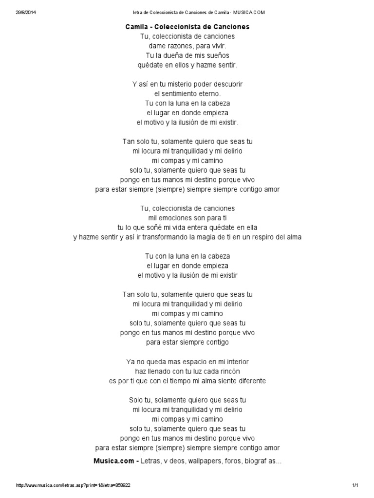 Letra de "Coleccionista de Canciones" | PDF | Poesía
