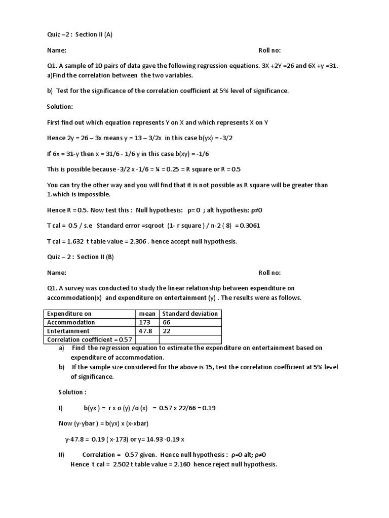POQ:quiz | PDF | Errors And Residuals | Correlation And Dependence