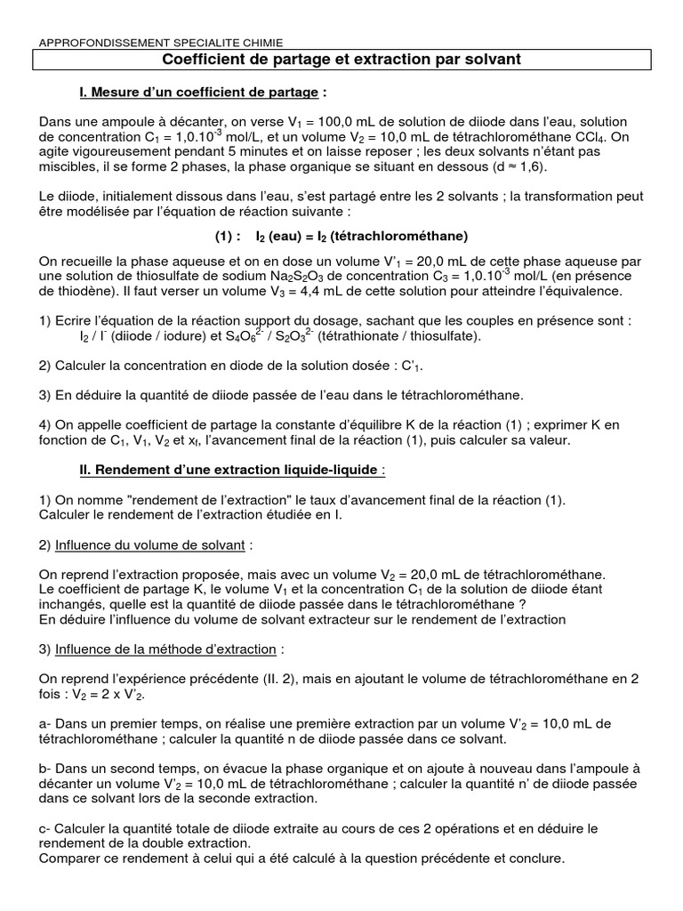 Coefficient de Partage-Corrige | PDF | Chimie analytique | Sciences ...