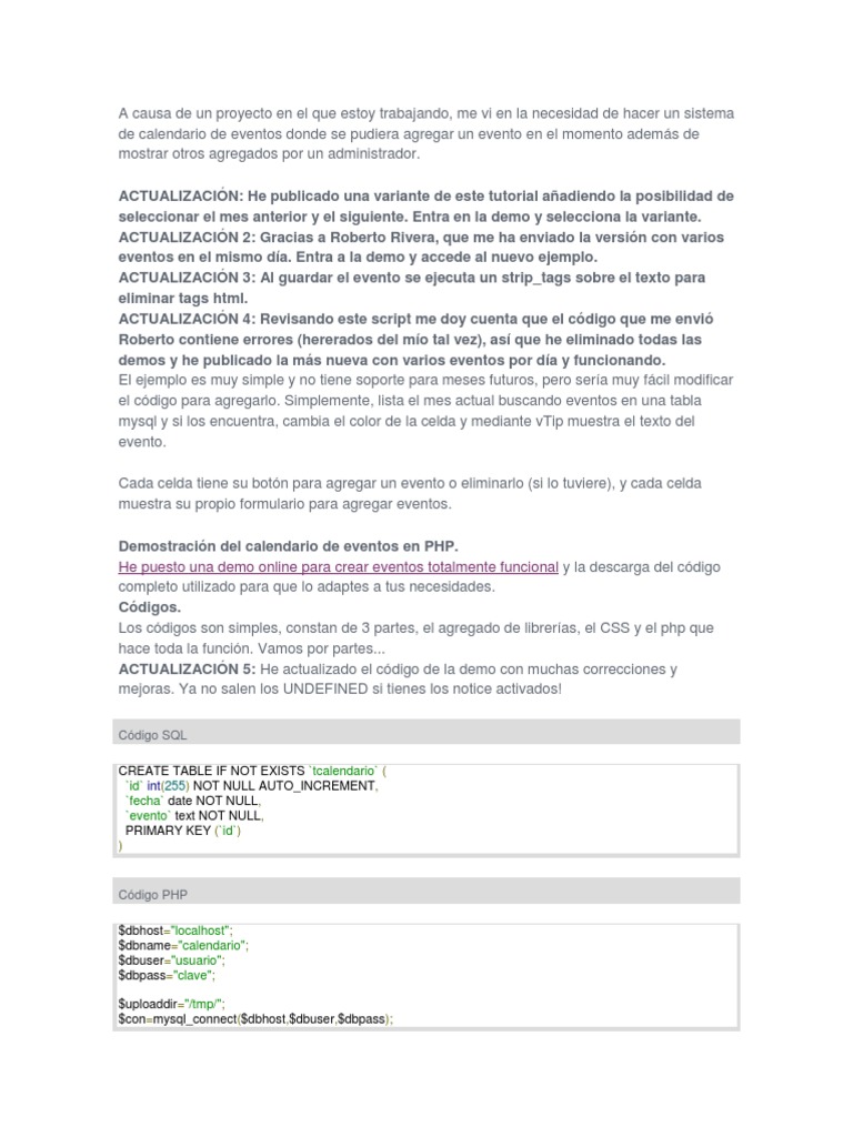 Calendario PHP Mysql | PDF | Mi sql | Php