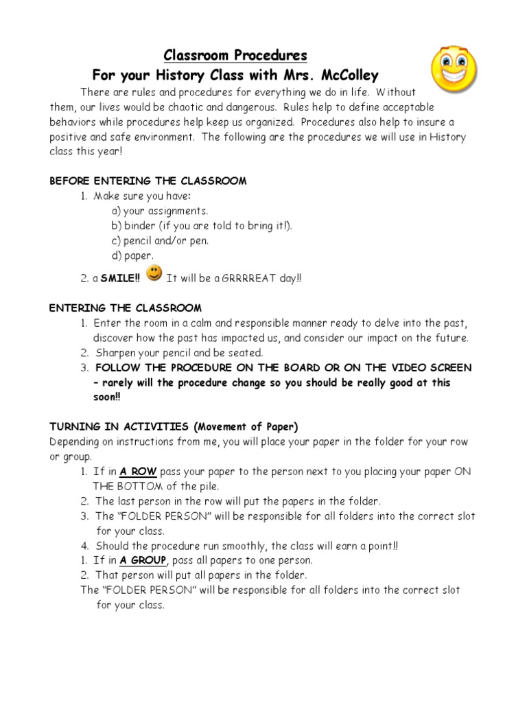 9-2-14 Classroom Procedures and Rules | PDF | Homework | Teaching And ...