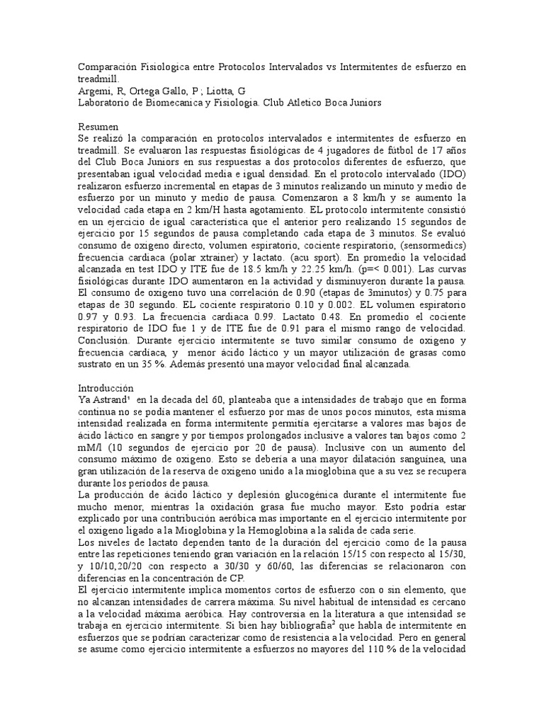 Comparación de Ejercicio Intermitente e Intervalado | PDF