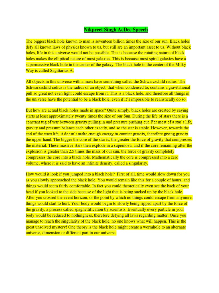 Acdec Speech | PDF | Black Hole | Stars
