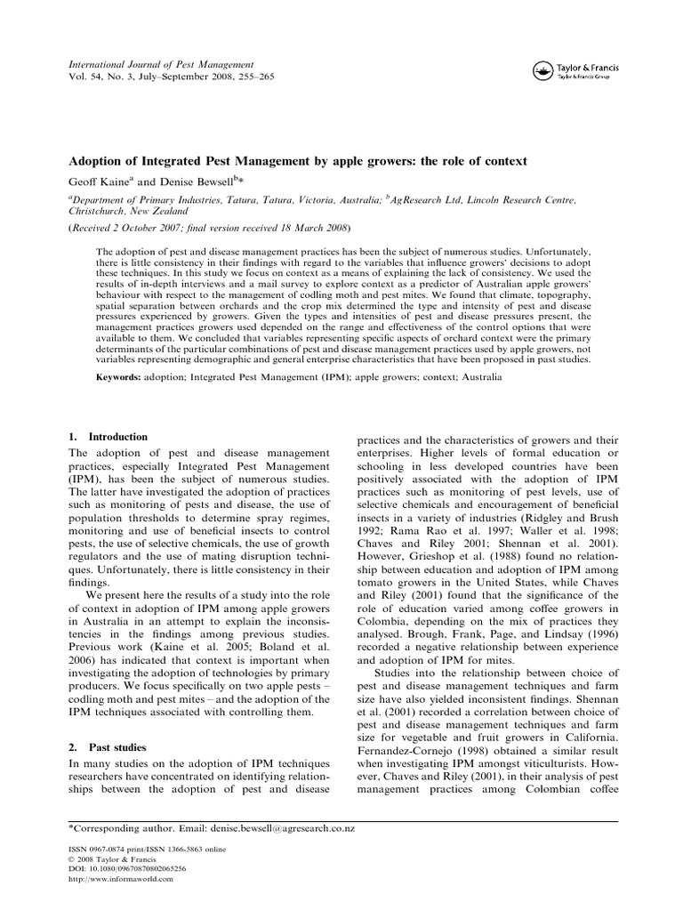 Exploring the Role of Orchard Context in the Adoption of Integrated ...