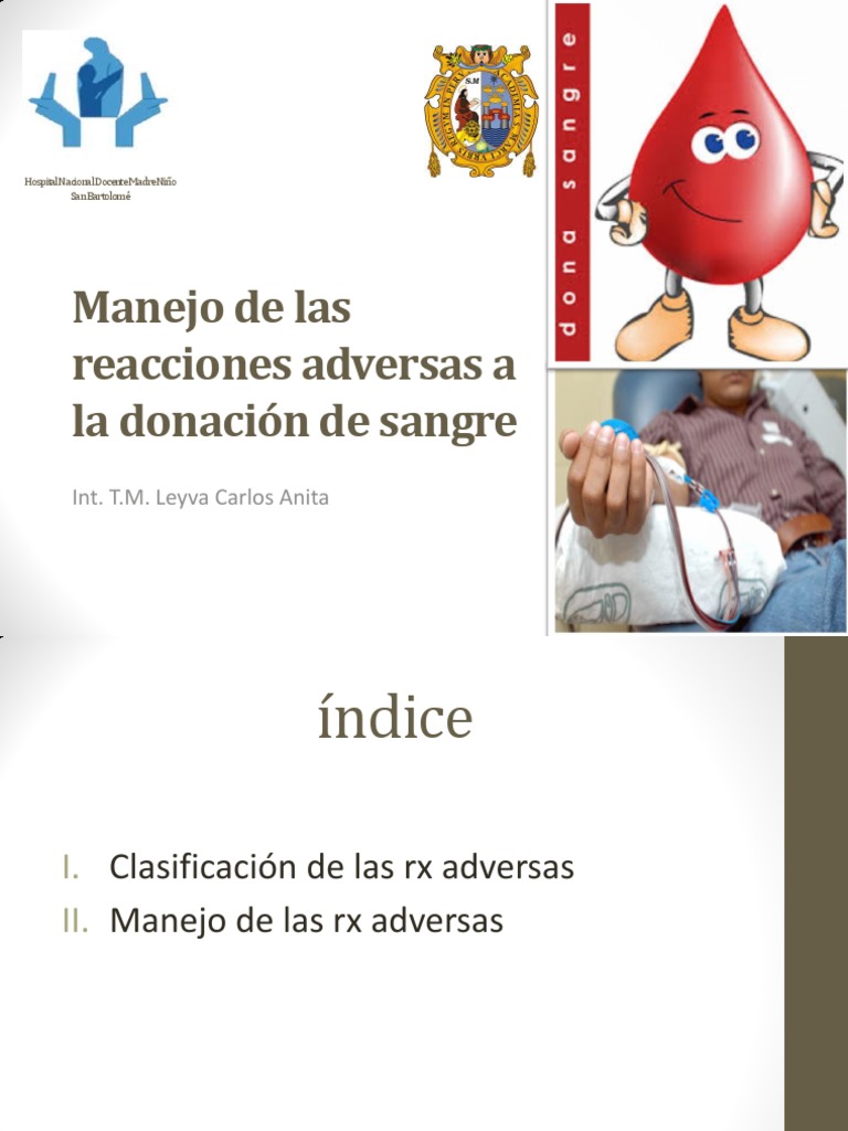 Manejo de Las Reacciones Adversas a La Donación.A | Enfermedades y trastornos | Medicina ...