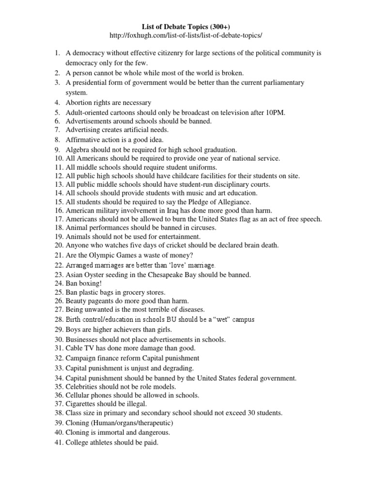 List of Debate Topics (300+) | PDF | United States Constitution | The ...