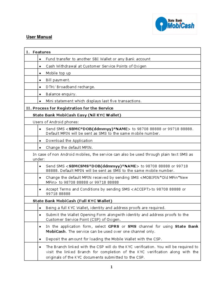 State Bank Mobicash User Instructions | PDF | Short Message Service ...
