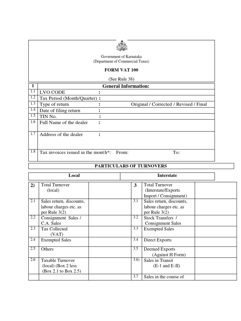 Vat Form 100 | Value Added Tax | Taxes
