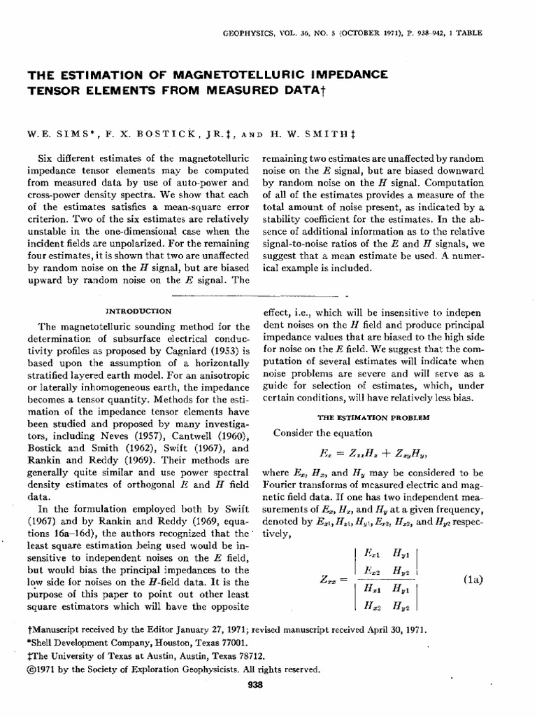 Sims Etal 1971 Geophysics PDF | PDF | Spectral Density | Signal To Noise Ratio