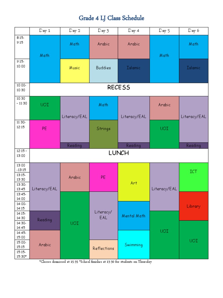 4lj Schedule | PDF | Language Arts & Discipline