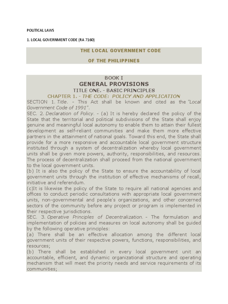 General Provisions: The Local Government Code of The Philippines | PDF ...