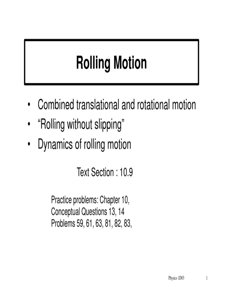 Dynamics of Rolling Motion Explained | PDF | Rotation Around A Fixed ...