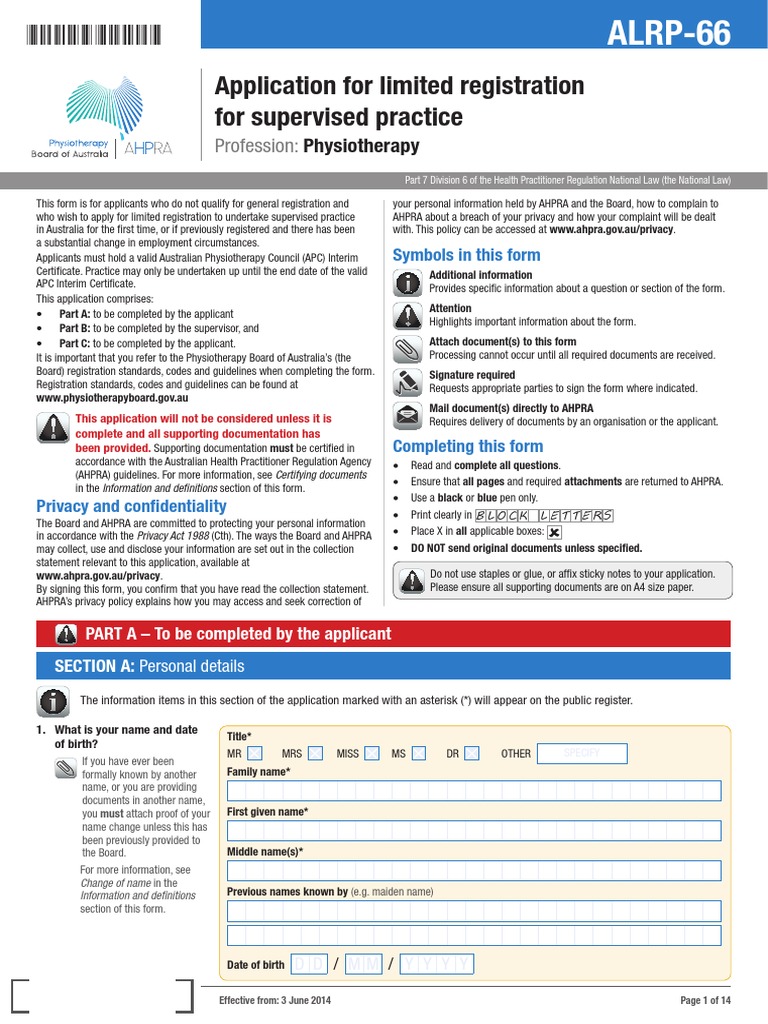 Application For Limited Registration For Supervised Practice As A ...