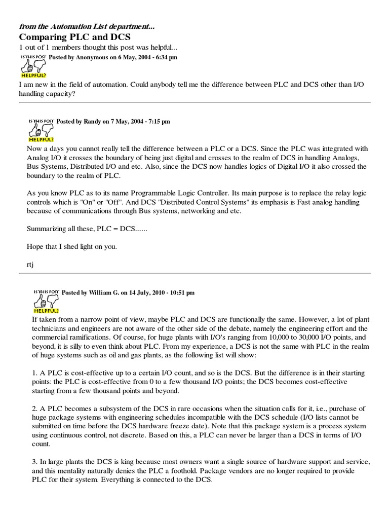 Comparing PLC and DCS | PDF | Programmable Logic Controller | Scada