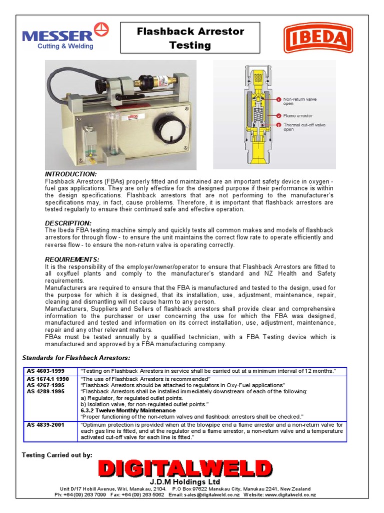 Flashback Arrestor Testing Guidelines | PDF | Valve | Gases