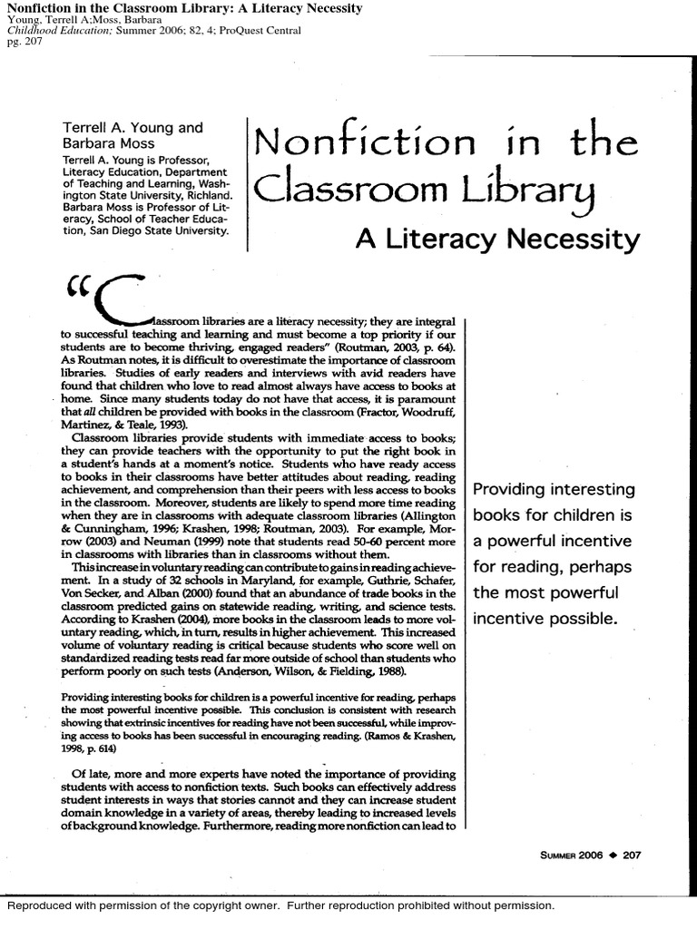 Nonfiction's Role in Classroom Literacy | PDF | Social Science ...