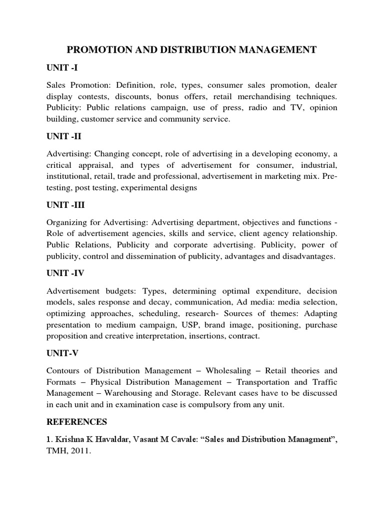 Promotion and Distribution Management | PDF | Advertising | Sales