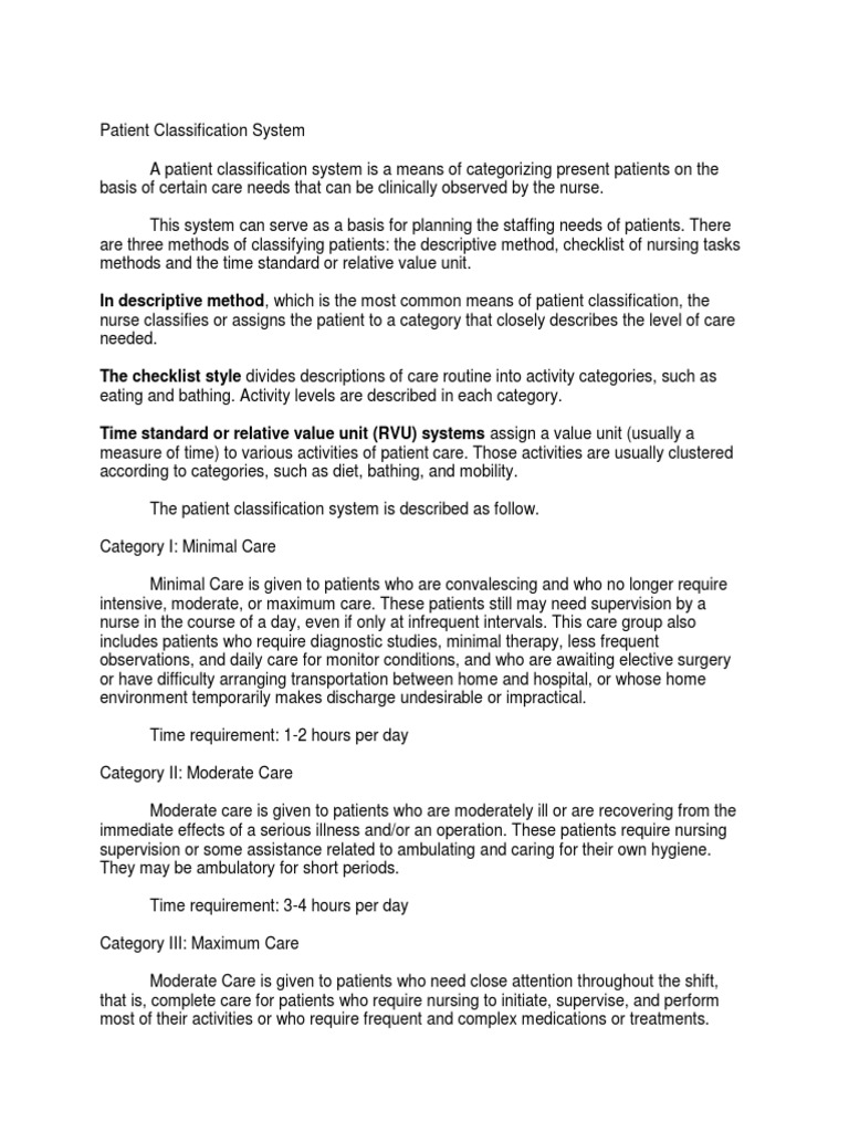 Patient Classification System | PDF | Nursing | Patient