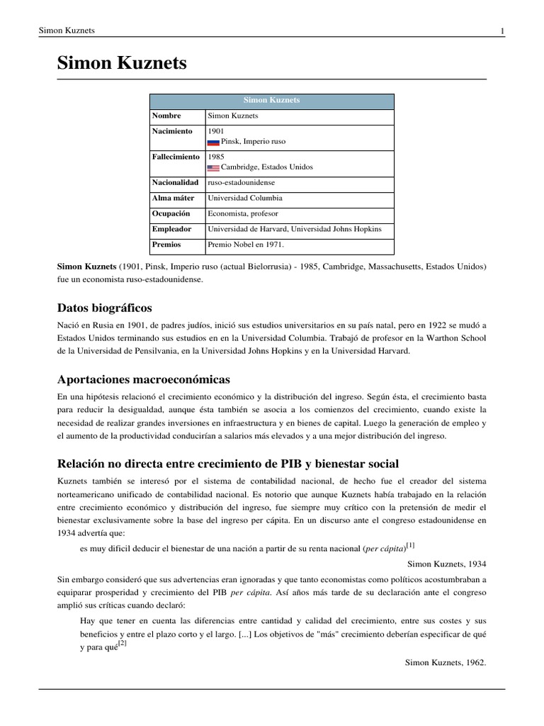 Simon Kuznets | PDF | Macroeconómica | Ciencias económicas