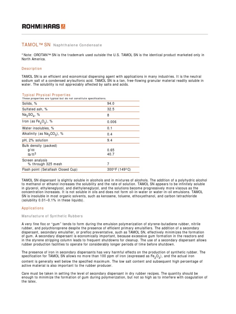 Tamol SN | PDF | Solubility | Surfactant