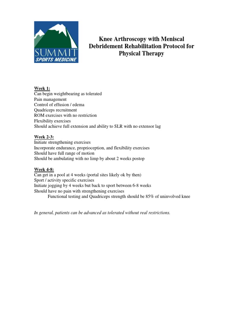 Arthroscopic Partial Medial Meniscectomy Rehabilitation Protocol | PDF ...