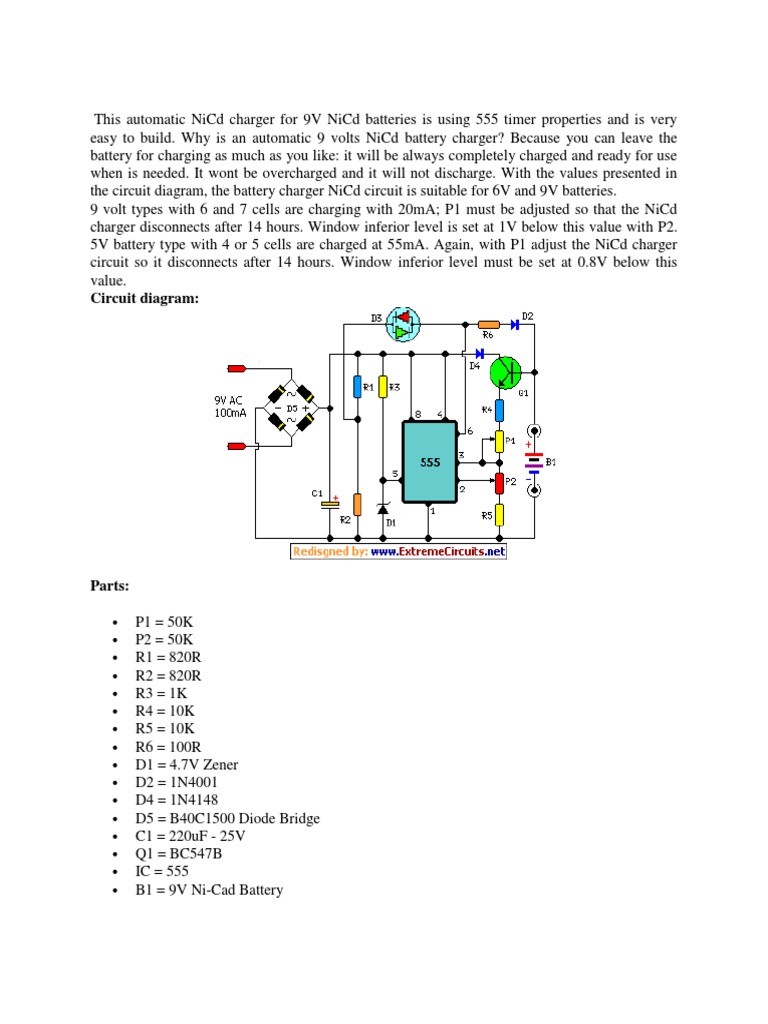 This Automatic Nicd Charger For 9V Nicd Batteries Is Using 555 Timer ...