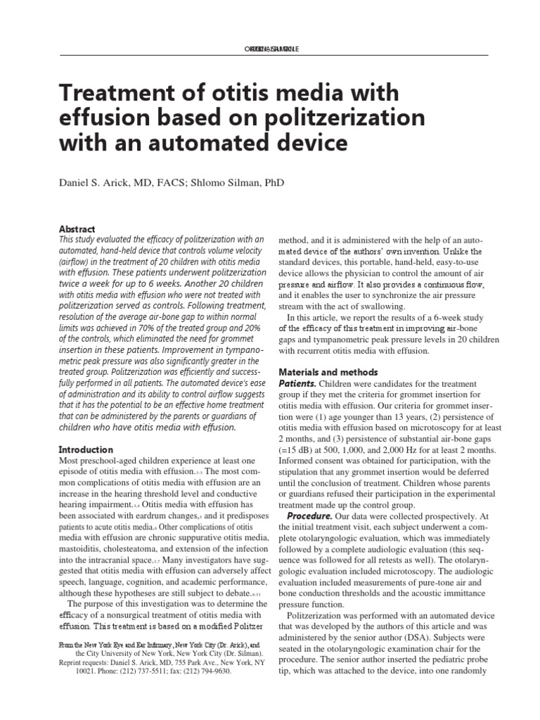 Treatment of Otitis Media With Effusion Based On Politzerization With ...