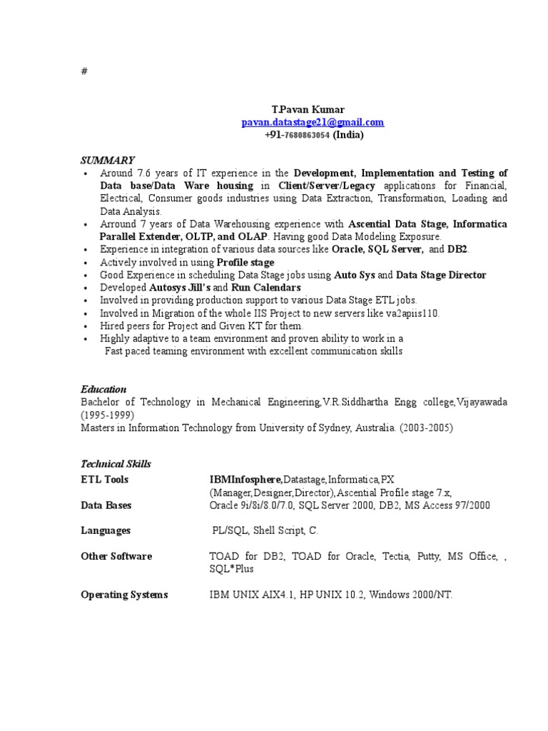 Pavan Kumar Resume | PDF | Data Management | Library Science